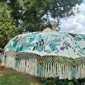 Paradise Print Handmade Fringed Luxury Garden Parasol in Mint Green - Etsy