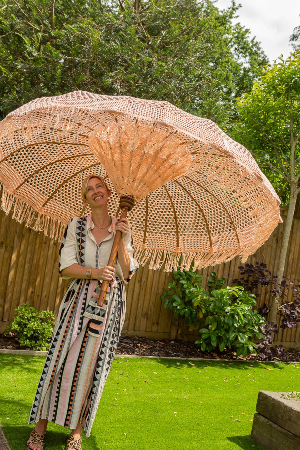 Macrame Boho Garden Parasol Handmade Peach Black - Etsy