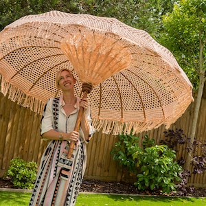 Macrame Boho Garden Parasol Handmade Peach Black - Etsy