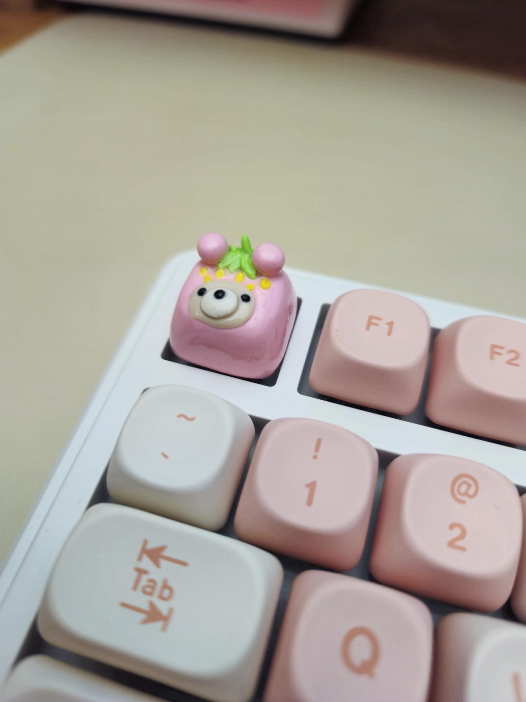 Strawberry Bear Handmade Artisan Keycap | Kawaii Keycaps | Cute Keycaps ...