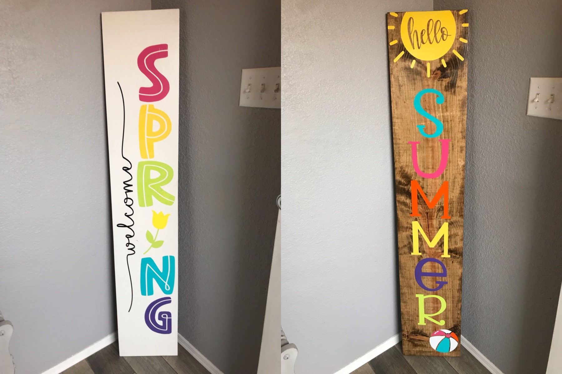 Welcome Spring // Hello Summer Double Sided Porch Sign // | Etsy