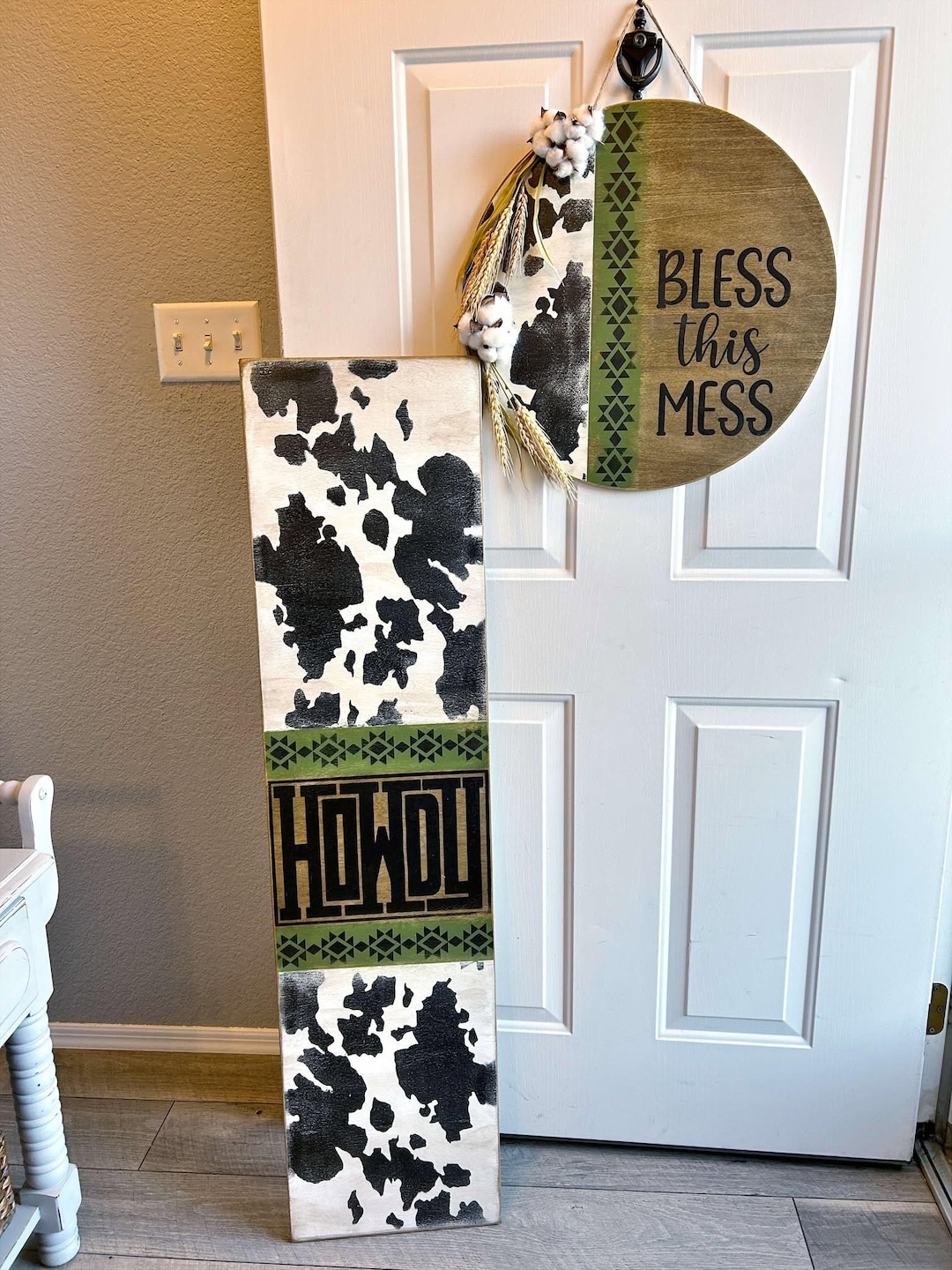 Cow Print Howdy Porch Leaner - Etsy