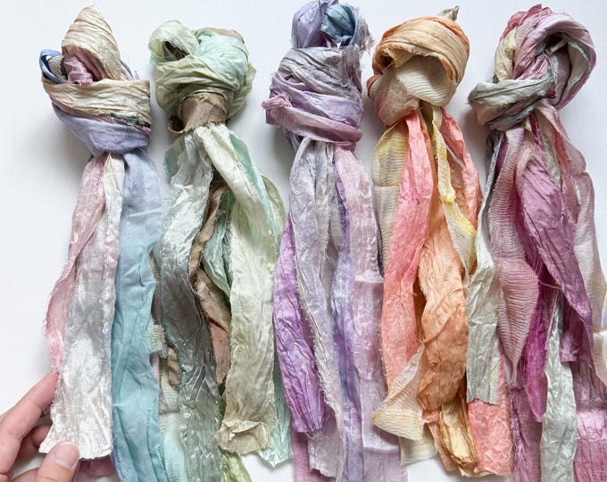 MIXED Silk Pack | Recycled SARI and Chiffon Silk Ribbon | 5 Colour Way ...