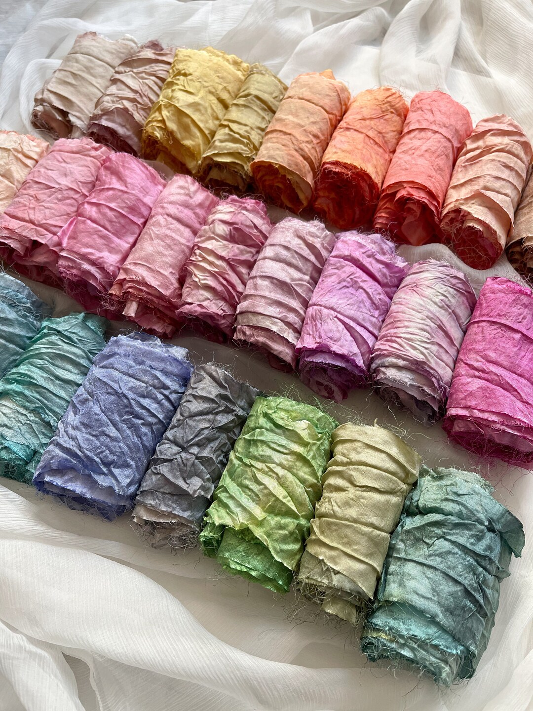 WIDE SARI Silk Ribbon | Recycled Hand Dyed Silk Ribbon | Craft | Gift ...