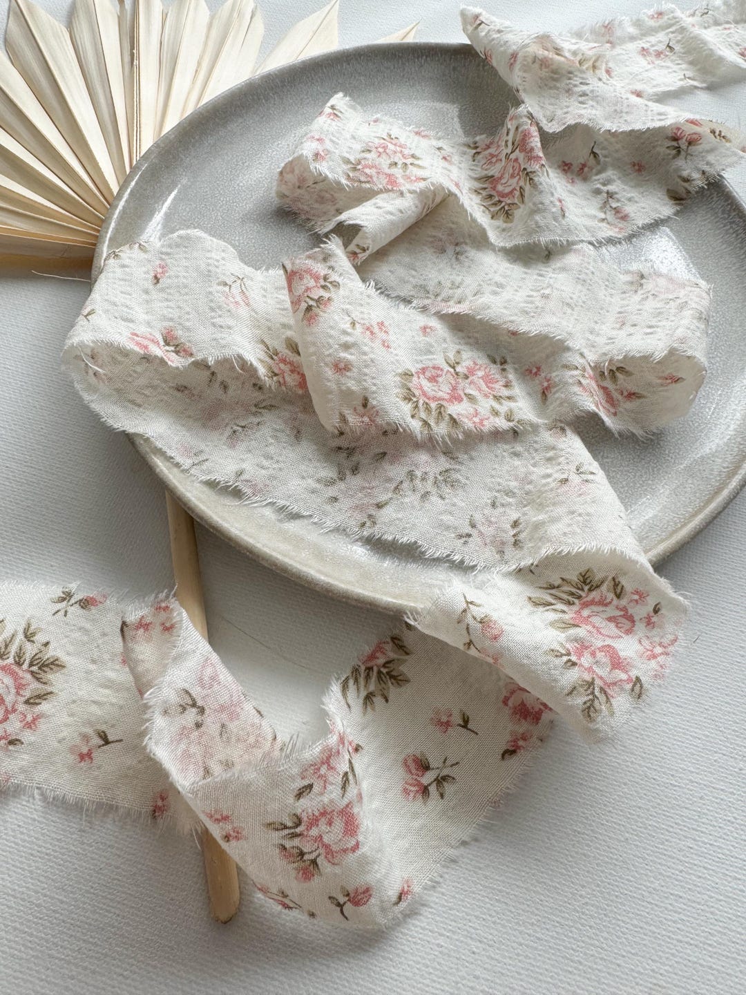 VINTAGE ROSE Hand Torn Cotton Ribbon Frayed Edges Embellishment Craft Slow Stitch Weaving Junk ...