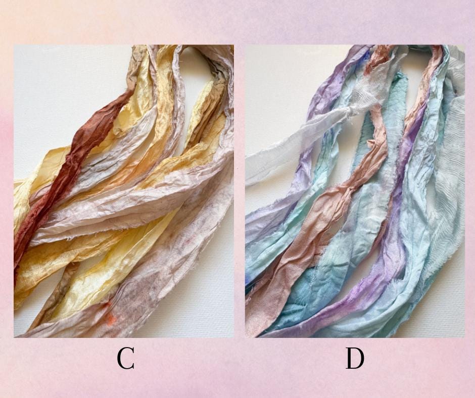 MIXED Silk Pack | Recycled SARI and Chiffon Silk Ribbon | 5 Colour Way ...