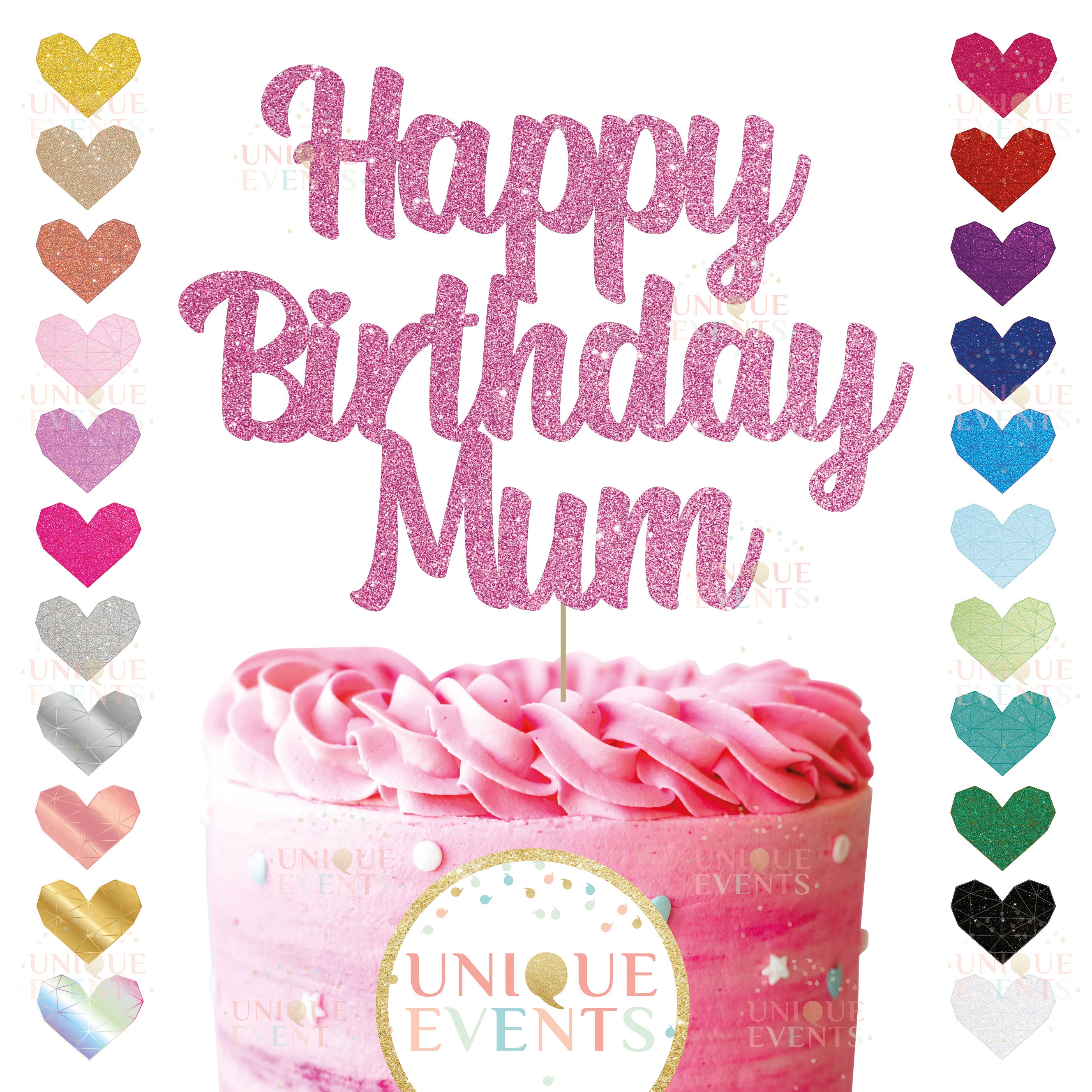 Happy Birthday Mum Cake Topper Gold Glitter Cake Topper Custom | Etsy