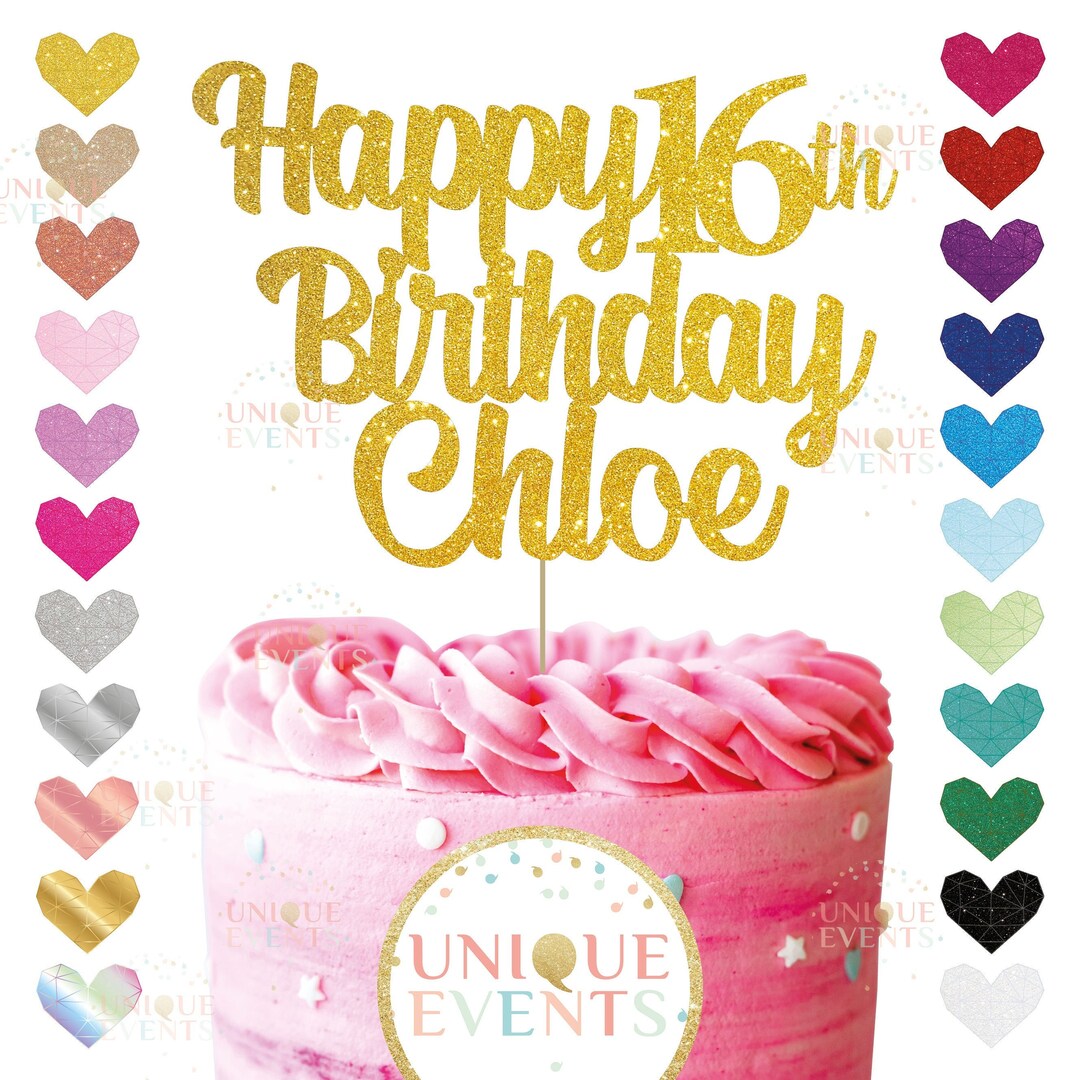 Custom 16th Birthday Cake Topper Birthday Topper Gold Glitter - Etsy