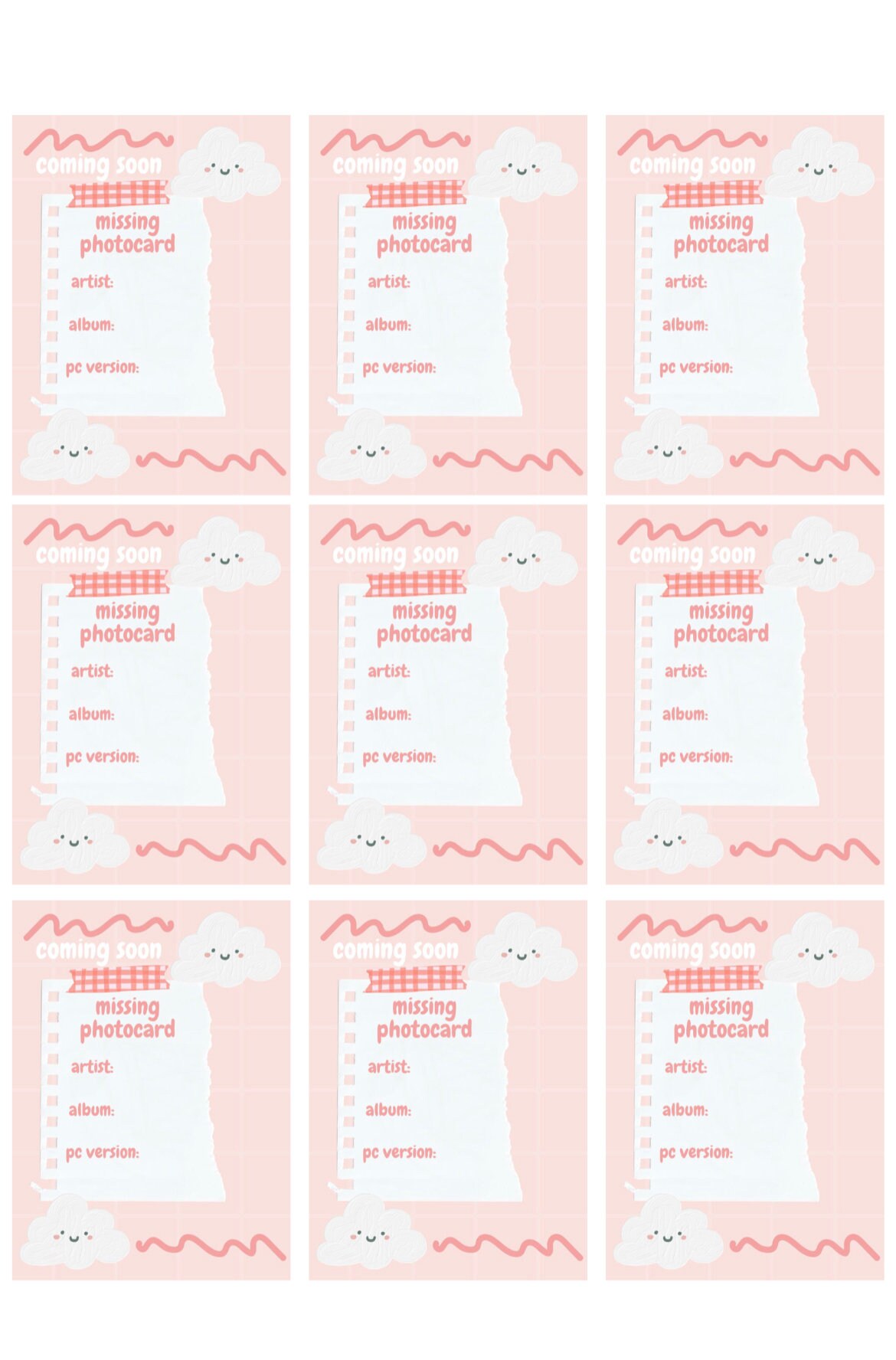 Kpop Photocard Collector Binder Inserts (digital Download) - Etsy