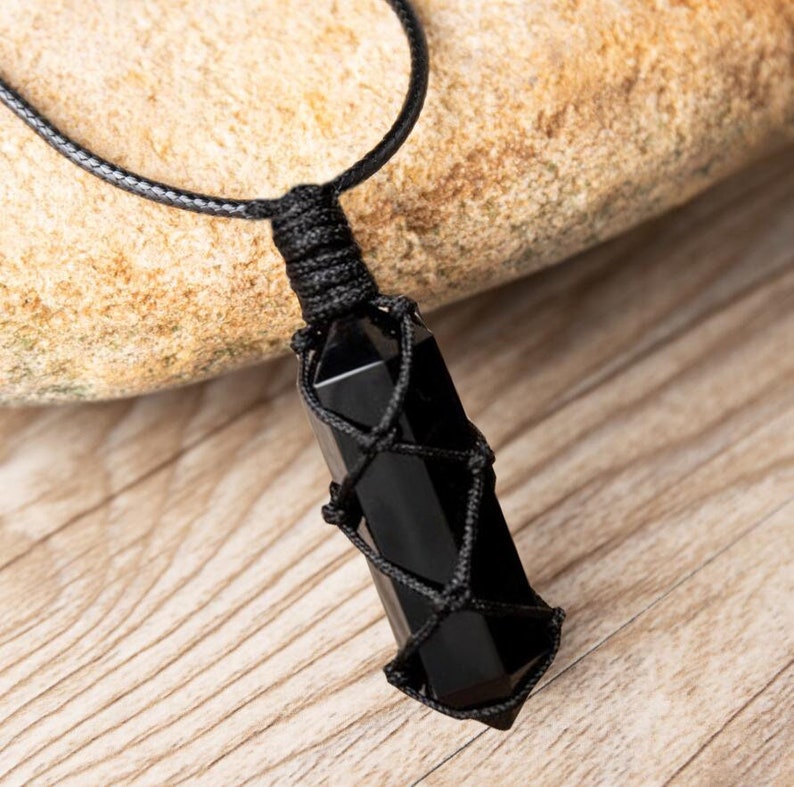 Black Obsidian Pendant Necklace-natural Obsidian Crystal - Etsy