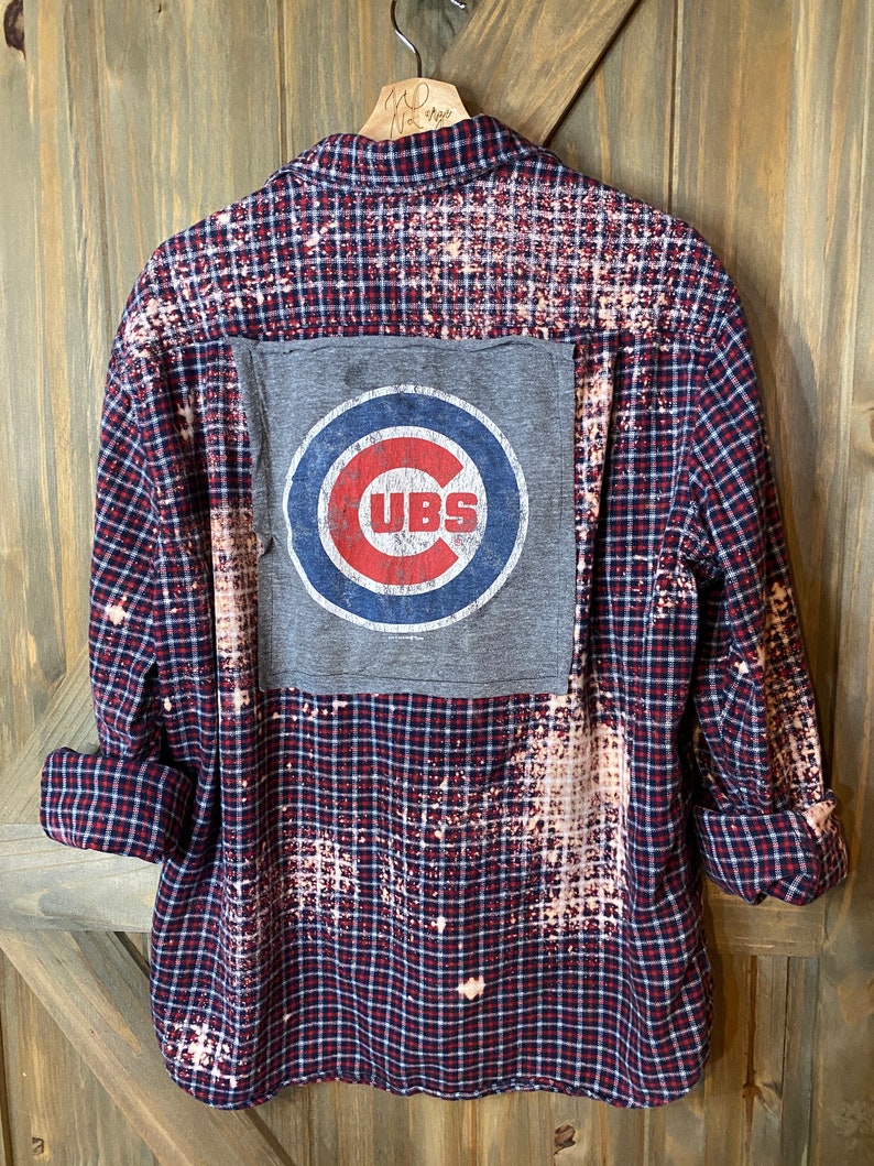 Upcycled and Distressed Flannel Paired With Licensed Chicago Cubs ...