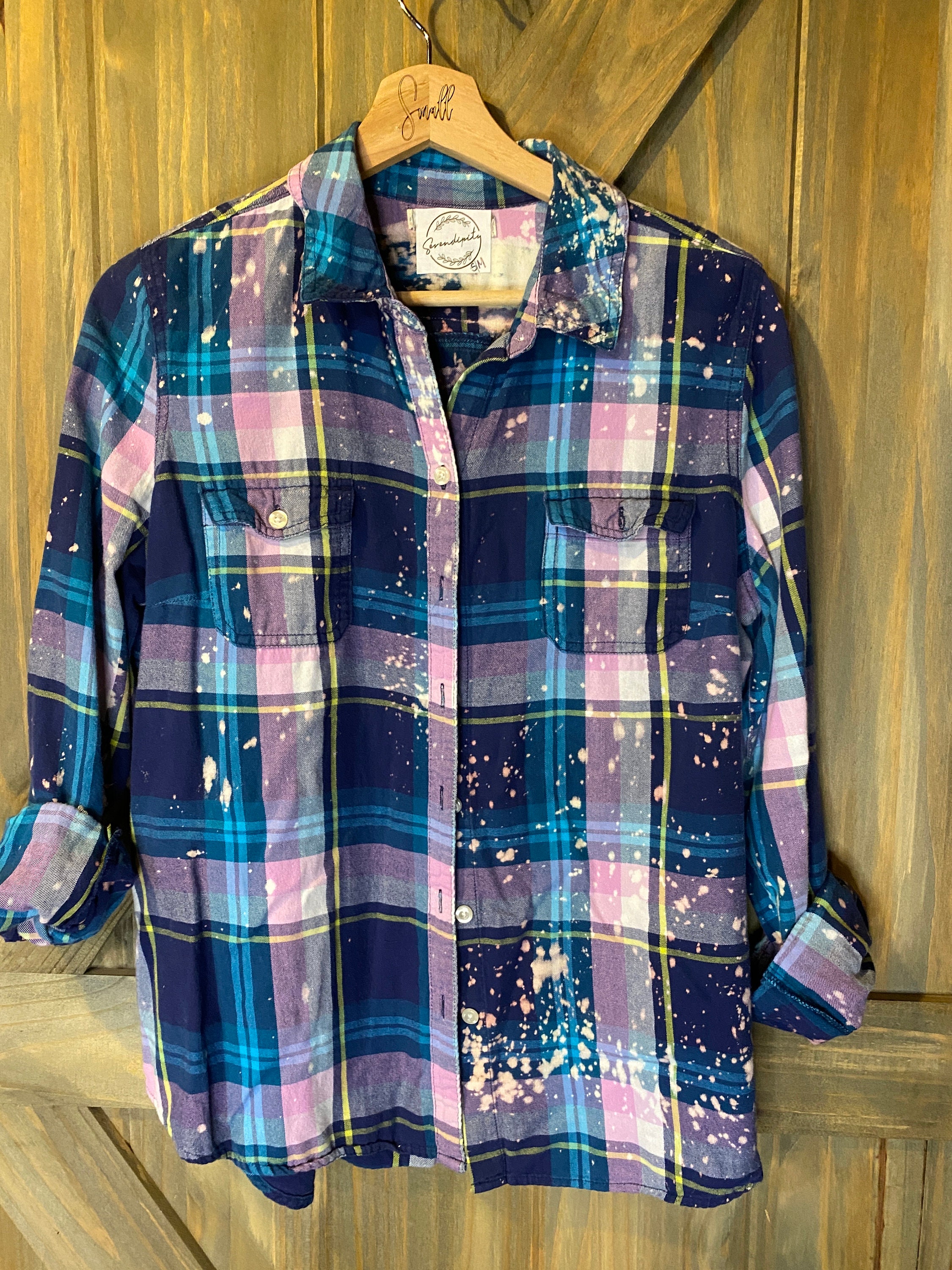 Upcycled, Distressed Flannel Paired With Pink Floyd Graphic Tee Size S ...