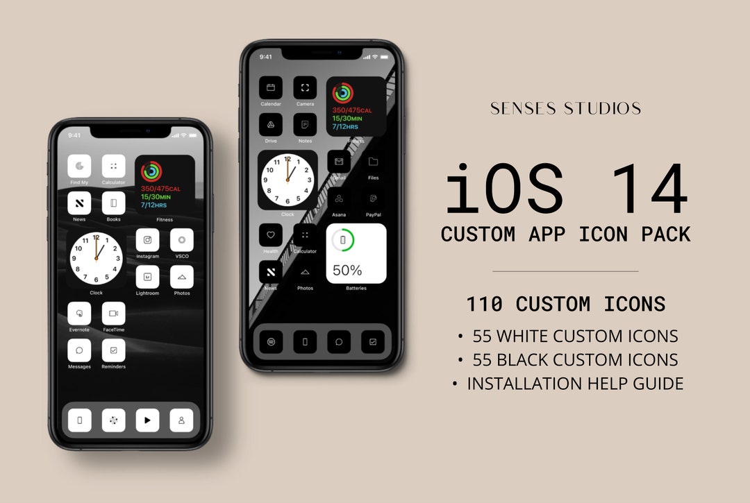 Ios 14 Custom App Icon Pack Ios 14 Icons Ios Aesthetic Black & White ...
