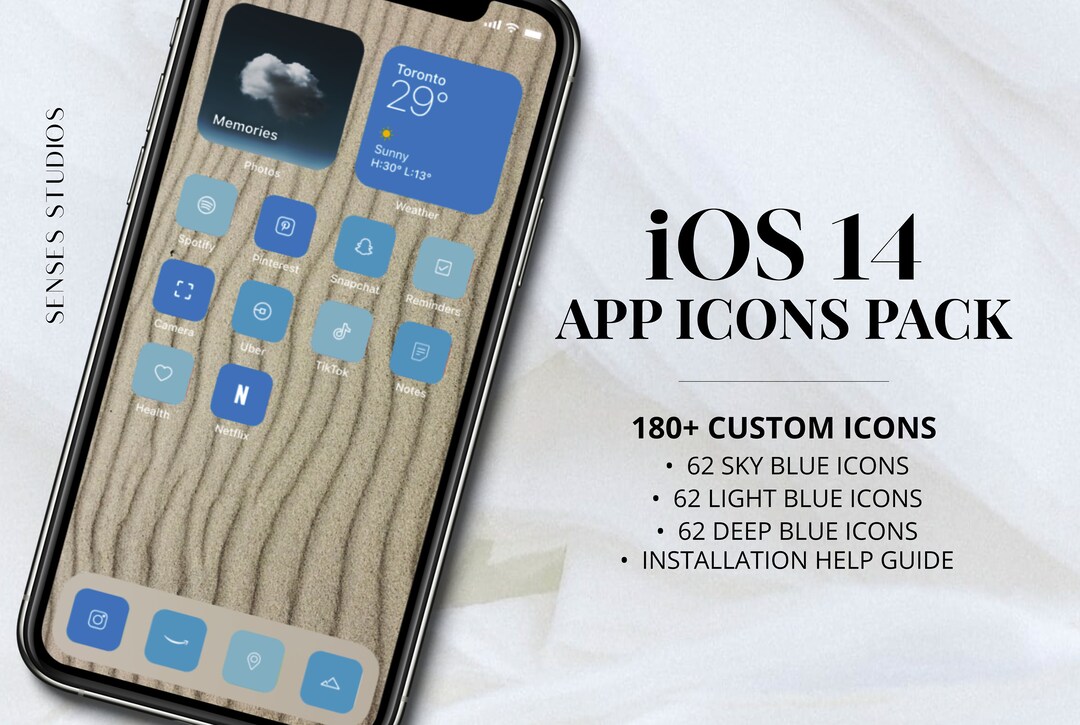 Ios 14 Custom App Icon Pack Ios 14 Icons Ios Aesthetic Minimal Blue ...