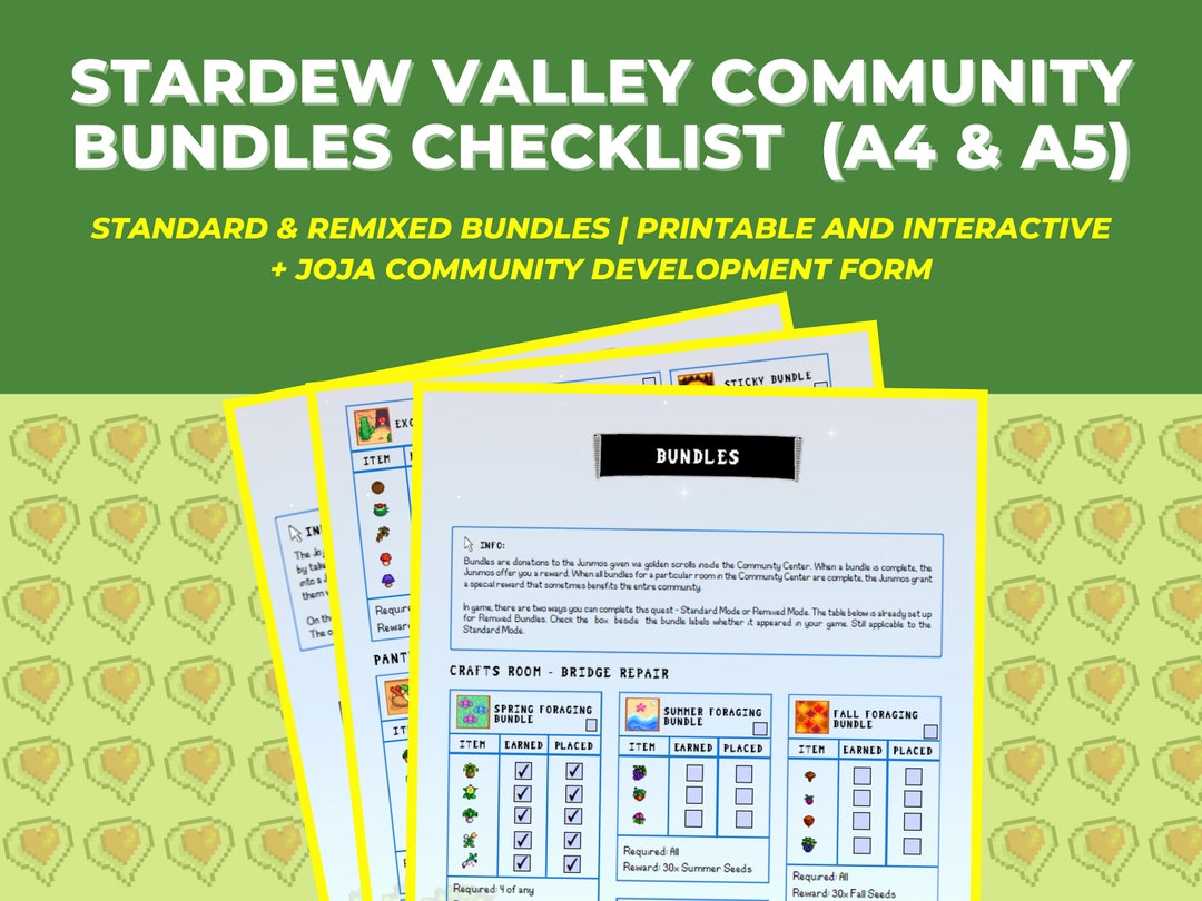 Stardew Valley Community Bundle Checklist Including Remixed - Etsy