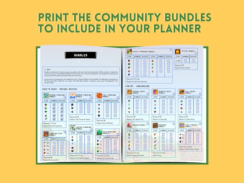 Stardew Valley Community Bundle Checklist Including Remixed - Etsy