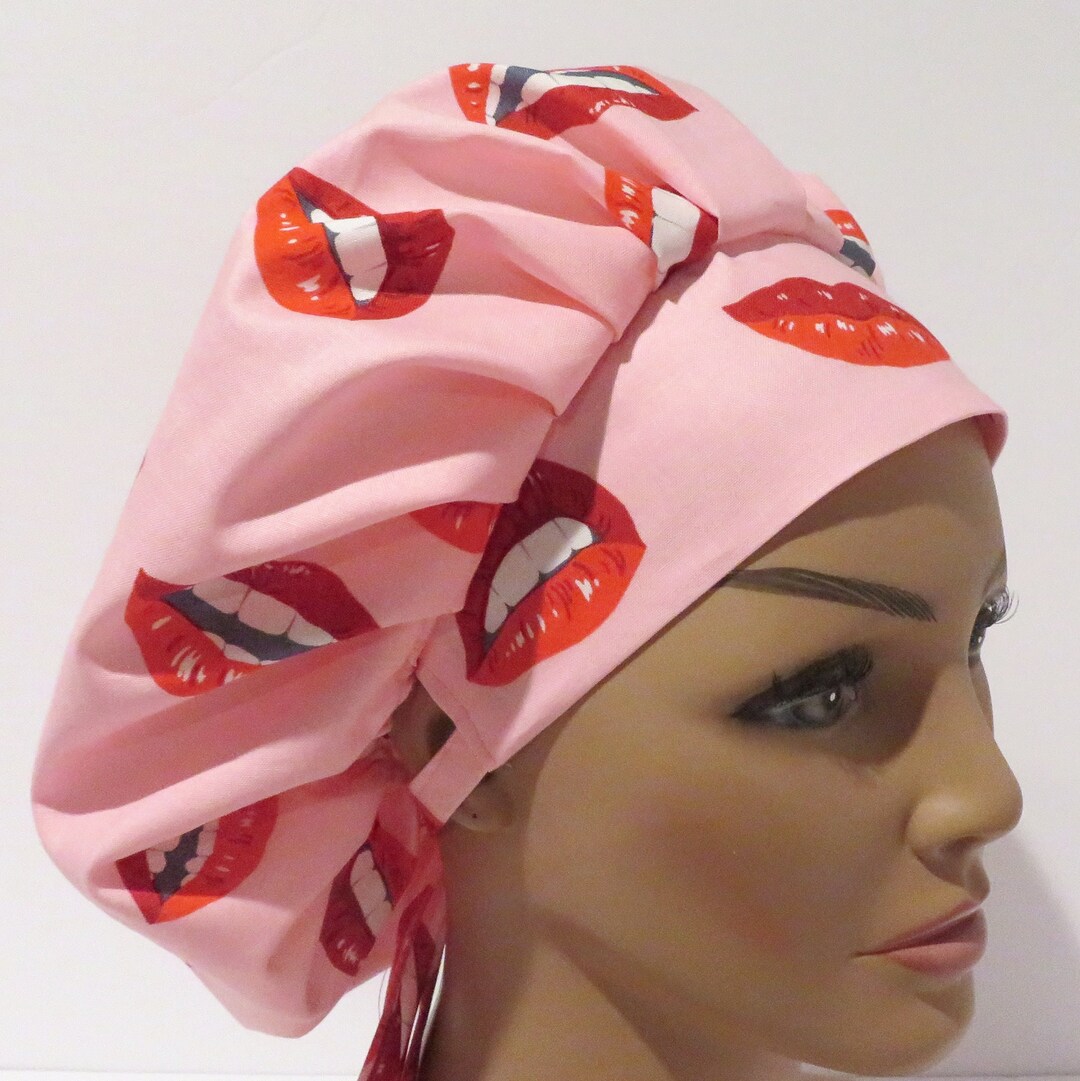 LIPS Fabric Bouffant Hats, Beautiful Lips Mouth Design Hats, Red Lips ...