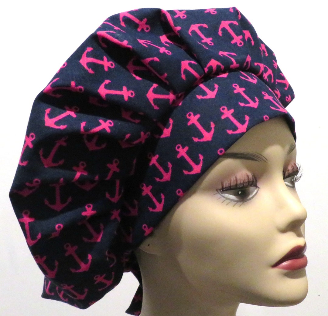 ANCHOR Fabric Scrub Hats, Pink Anchor Scrub Hats, Bouffant Scrub Hats ...