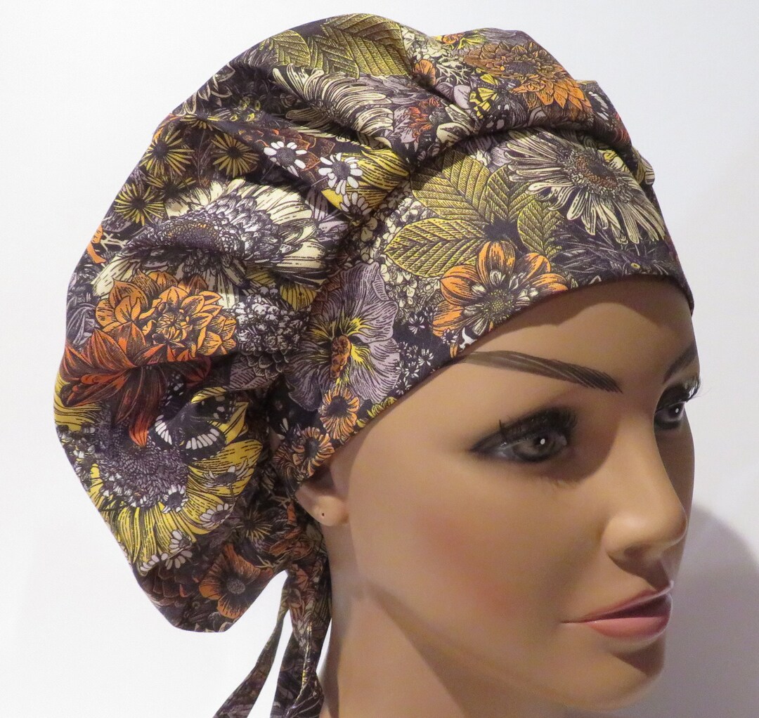 SUNFLOWERS Fabric Hats, Beautiful Dark Flower Hats, One of Kind Hats ...