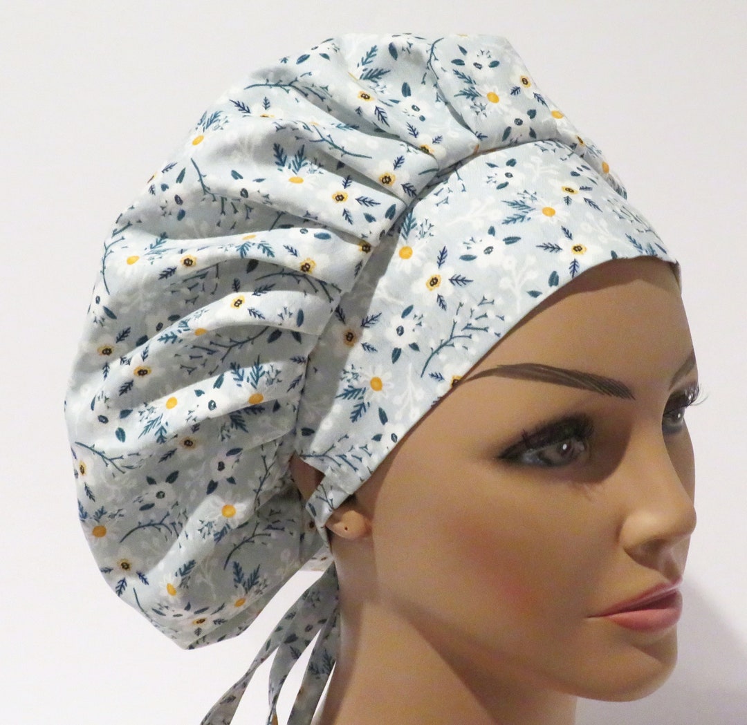 FLOWERS Fabric Spring Flowers, Blue Spring Flower Hats, Bouffant Hats ...