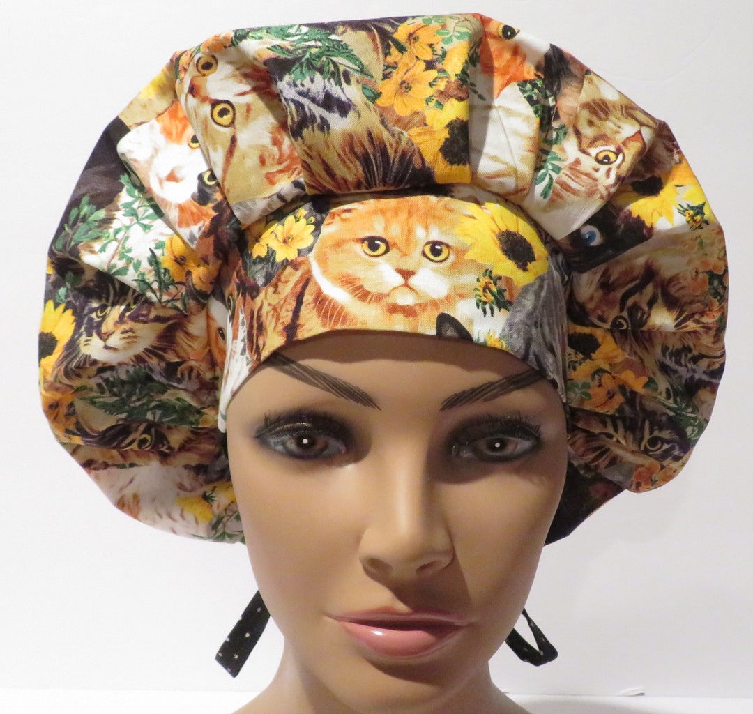 CATS Cute Cat Design Hats, Bouffant Hats, Beautiful Golden Black Cats ...