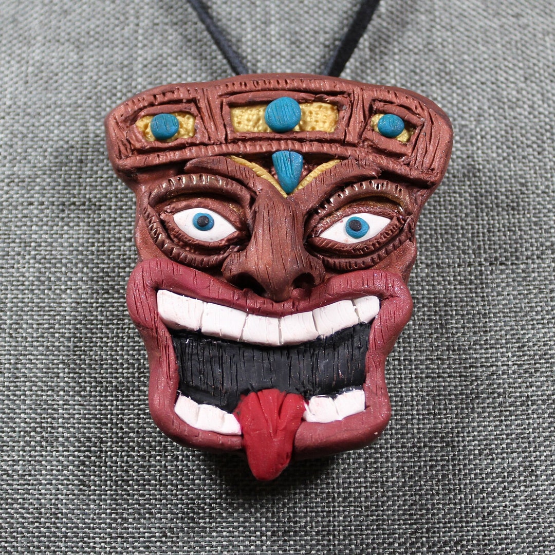 Large Tiki Mask Pendant in Polymer Clay - Etsy