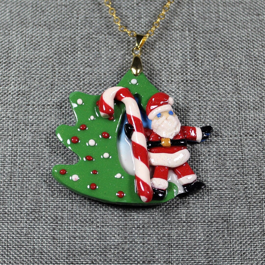 Christmas Tree With Santa and Candy Cane Pendant in Polymer - Etsy