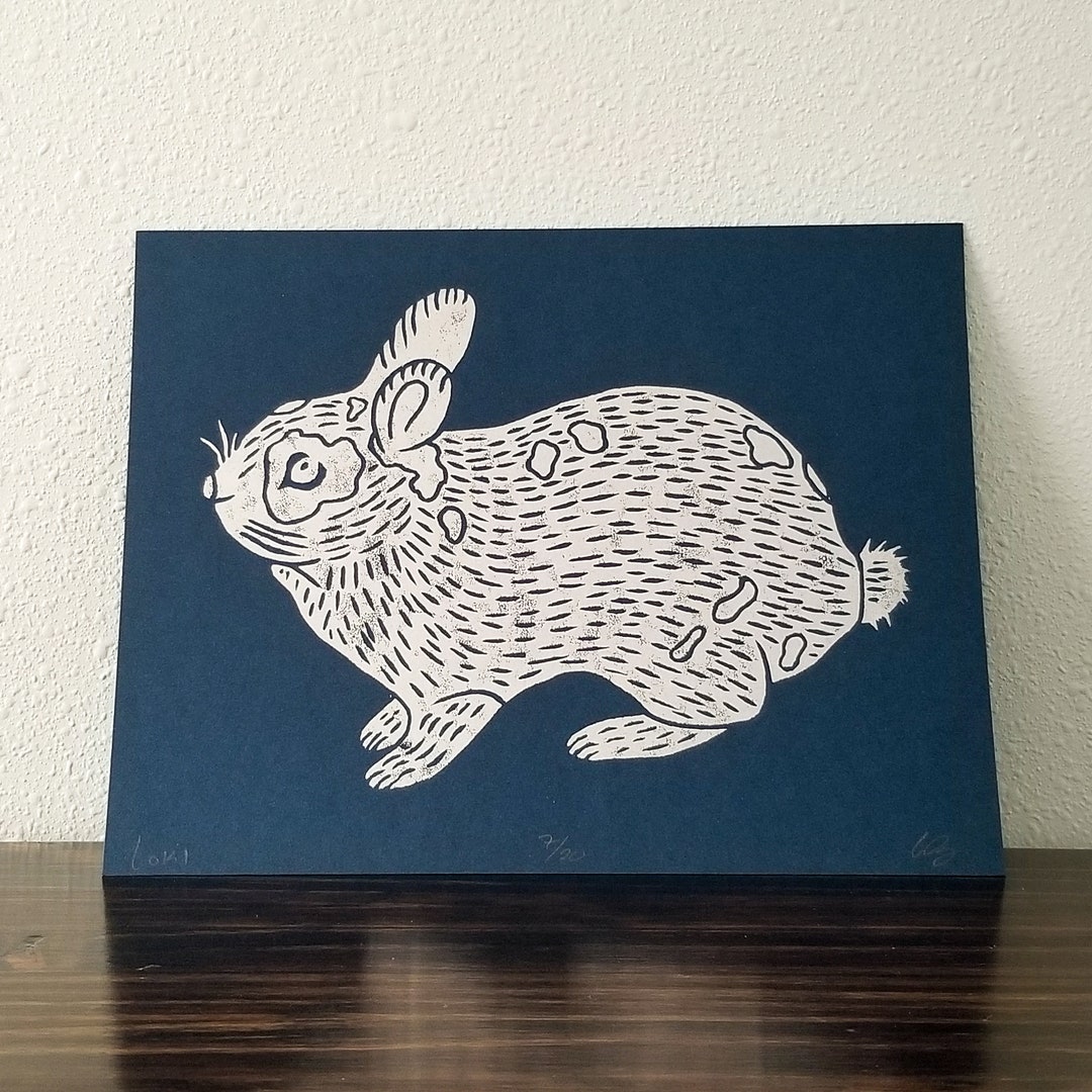 LOKI Rabbit Linocut Print - Etsy