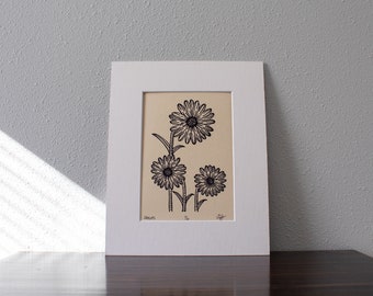 Daisies Original Linocut Print, Garden Linoprint, Nature Themed Block ...