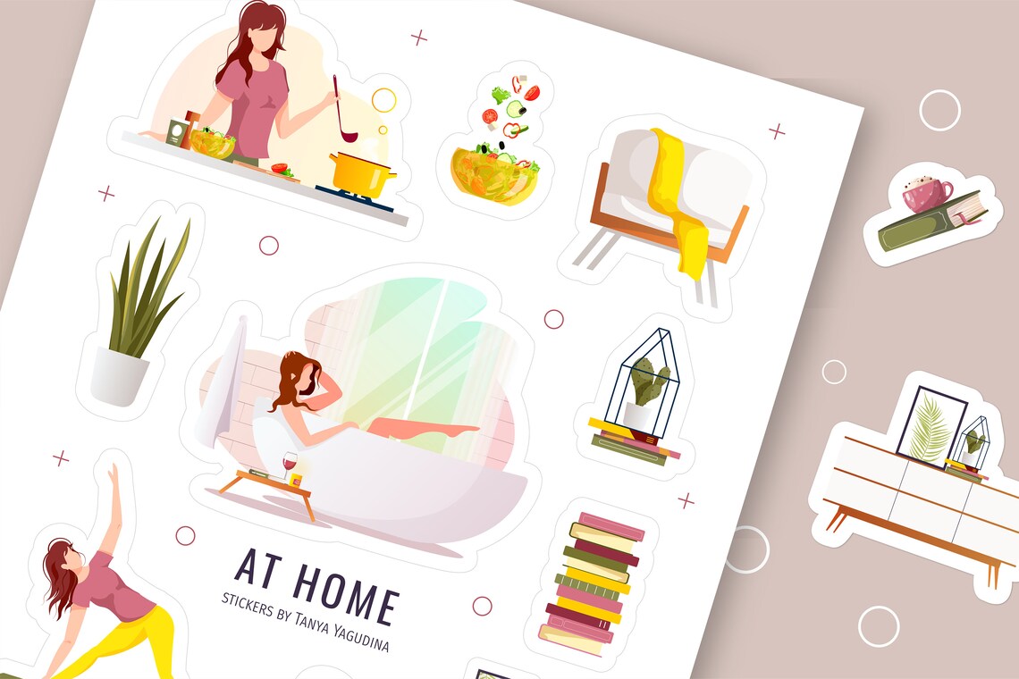 At Home Stickers. Printable Stickers. Quarantine Clipart. | Etsy