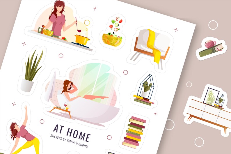 At Home Stickers. Printable Stickers. Quarantine Clipart. - Etsy