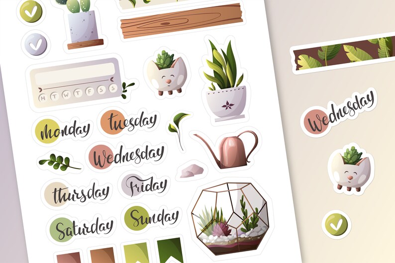 Plant Weekly Sticker Sheet. Planner Stickers. Digital Stickers. Bullet ...