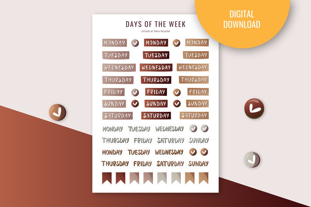 Days of the Week Sticker Sheet 01. Planner Stickers. Bullet Journal ...