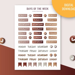 Days of the Week Sticker Sheet 01. Planner Stickers. Bullet Journal ...