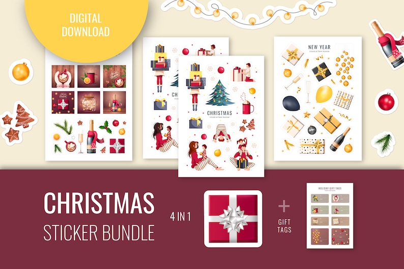 Christmas Sticker Bundle Bullet Journal, Digital Planner. Printable ...