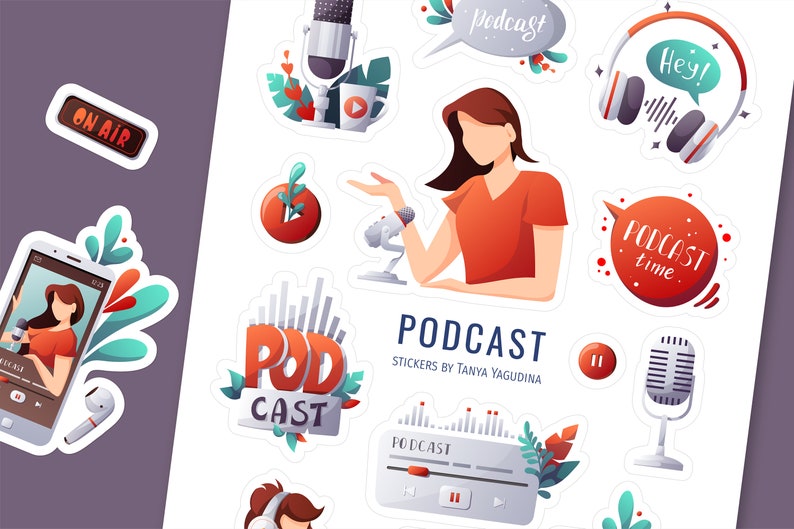 Podcast Stickers. Printable Stickers. Radio Broadcast, Blogger. Digital ...