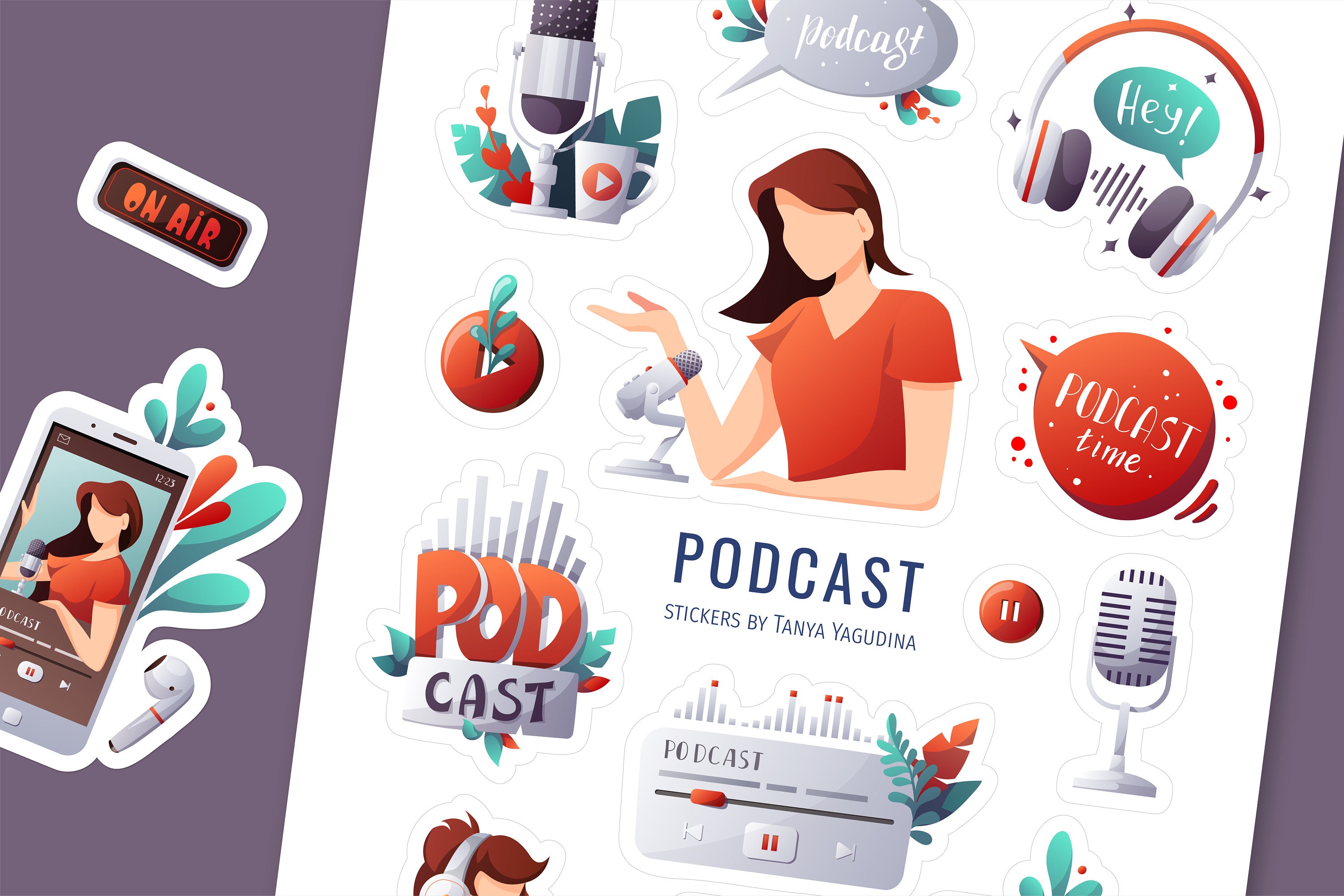 Podcast Stickers. Printable Stickers. Radio Broadcast, Blogger. Digital ...