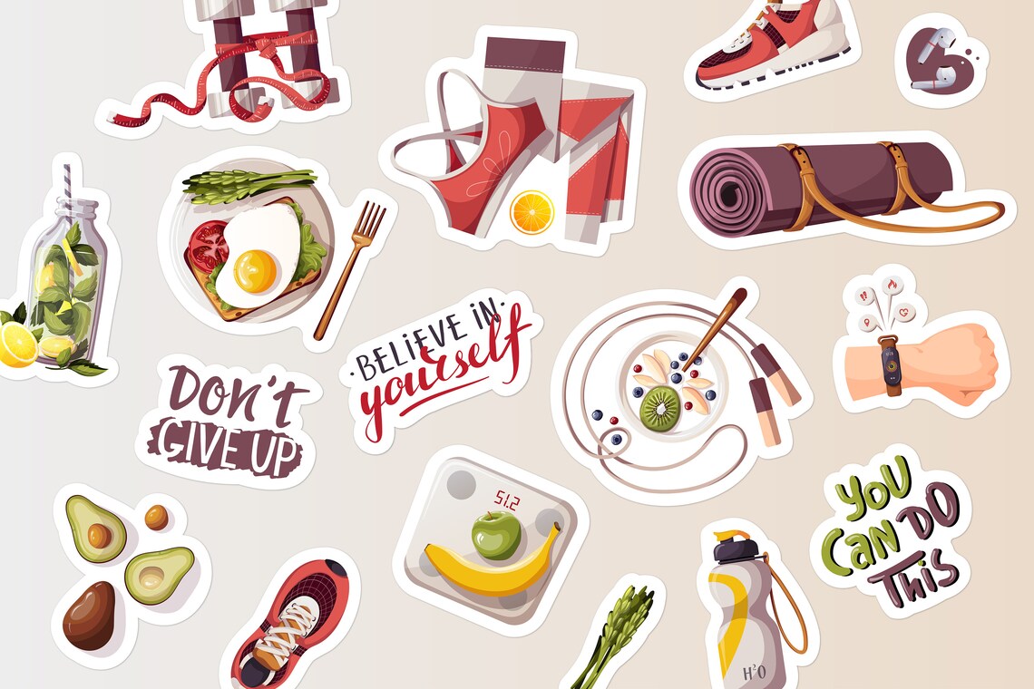 Fitness Sticker Sheet, Healthy Lifestyle Stickers for Journals ...