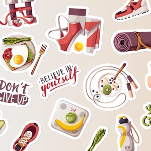 Fitness Sticker Sheet, Healthy Lifestyle Stickers for Journals ...
