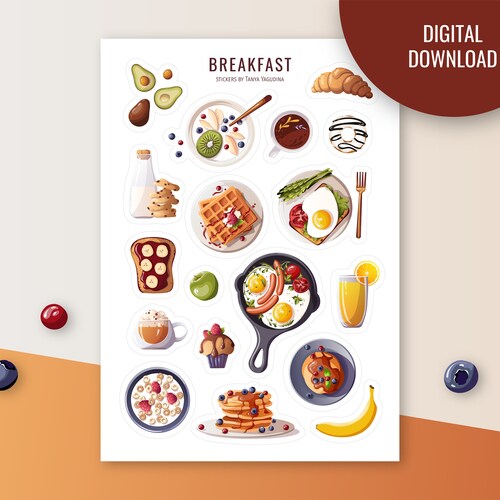Breakfast Sticker Sheet for Bullet Journal Digital Planner. - Etsy