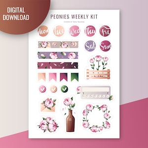 Peonies Weekly Sticker Sheet. Planner Stickers. Digital Stickers ...