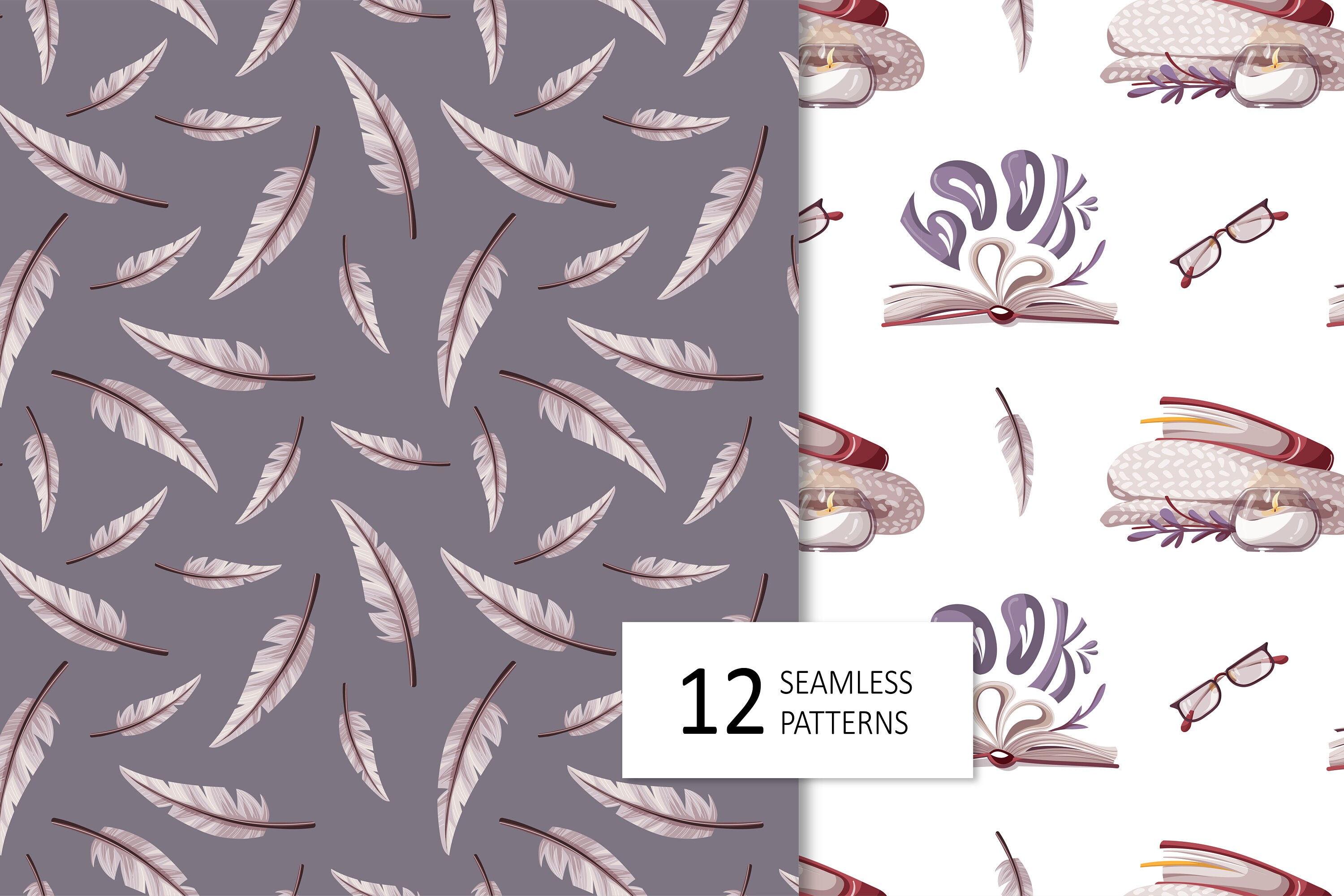 Books Digital Paper Pack Bookish Seamless Patterns Booklover, Reading ...