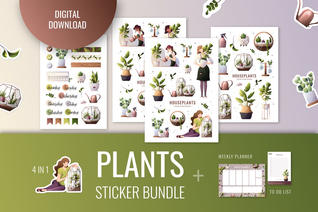 Plants Sticker Bundle, Printable Stickers for Journals, Planners, and ...
