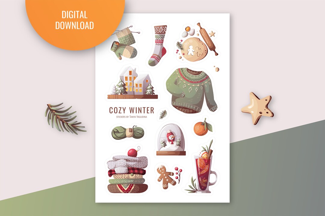 Cozy Winter Sticker Sheet Bullet Journal, Digital Planner. Printable ...