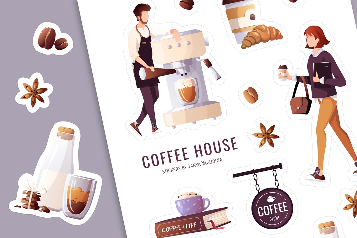 Coffee Sticker Bundle. Printable Stickers for Coffee Lover. - Etsy