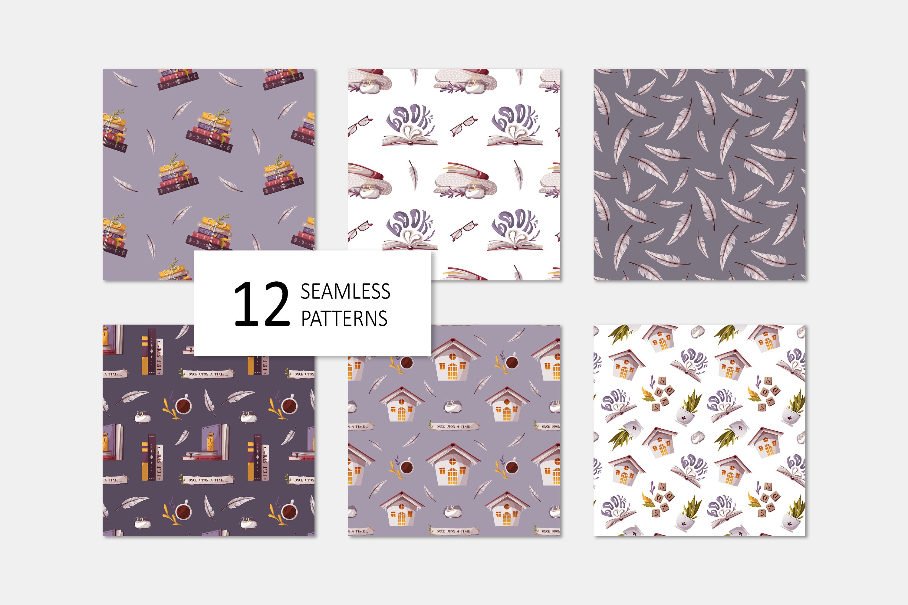 Books Digital Paper Pack Bookish Seamless Patterns Booklover, Reading ...