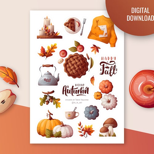 Autumn Sticker Sheet Bullet Journal Digital Planner. - Etsy