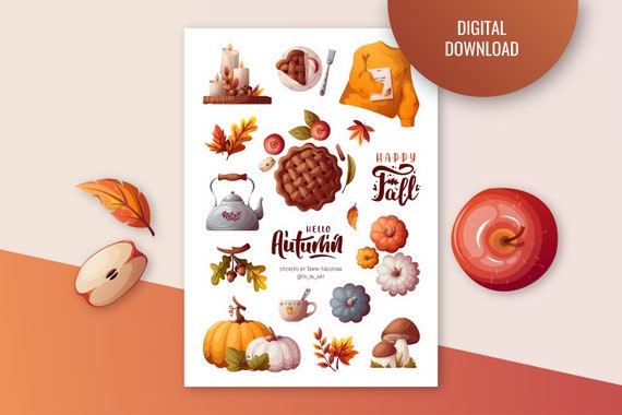 Autumn Sticker Sheet Bullet Journal Digital Planner. - Etsy