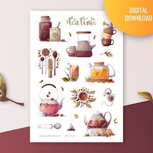 Tea Time Sticker Sheet | Bullet Journal, Digital Planner. Printable ...