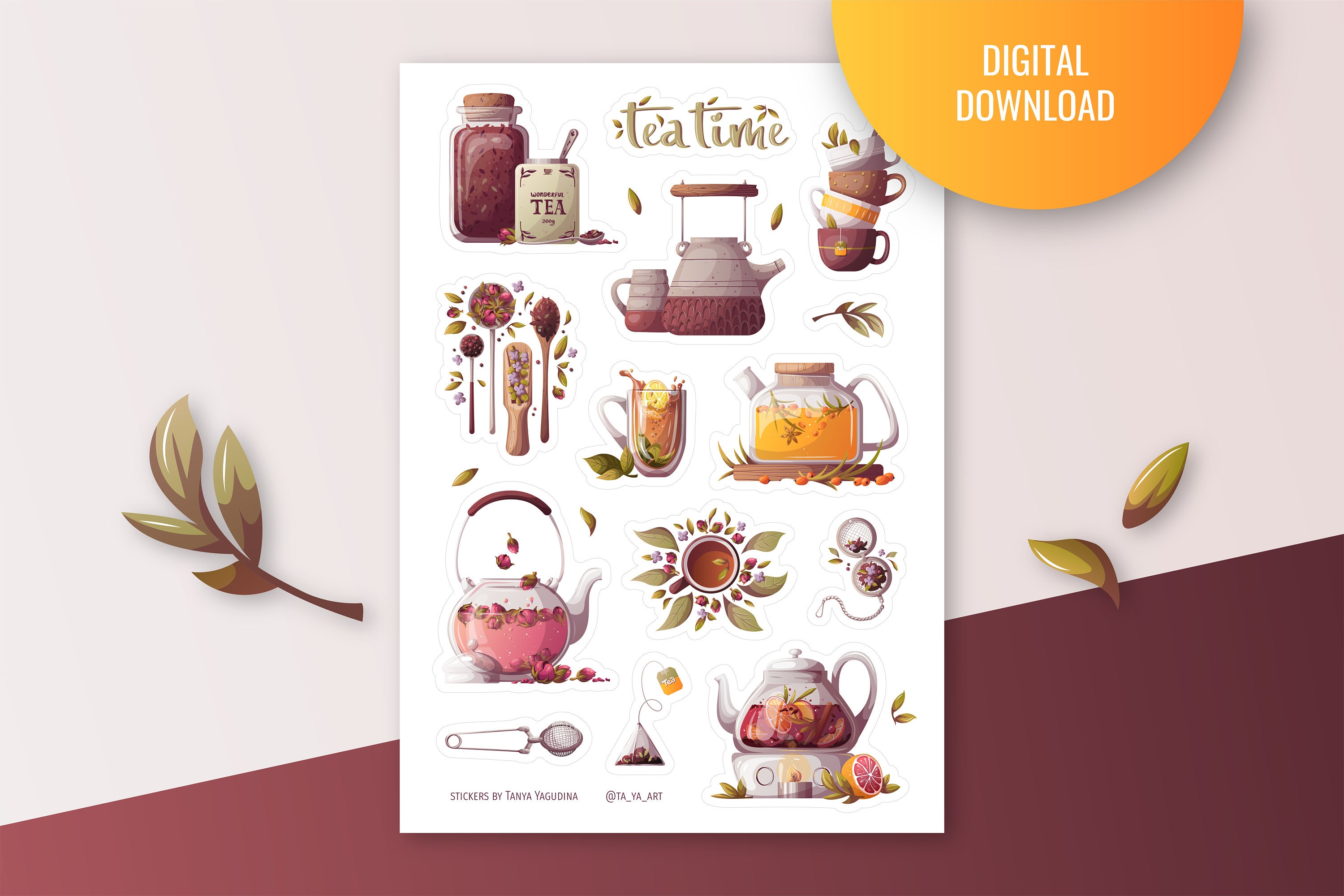 Tea Time Sticker Sheet Bullet Journal Digital Planner. - Etsy